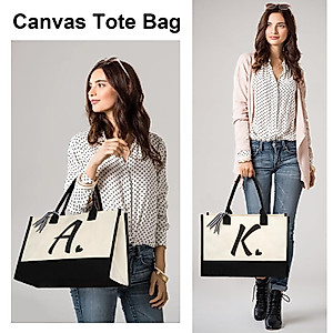 shenee Initial Canvas Tote Bag, Personalized Beach Jute Bag Present for Women Holiday, Friends Birthday Gift, Beach, Wedding (Letter A)