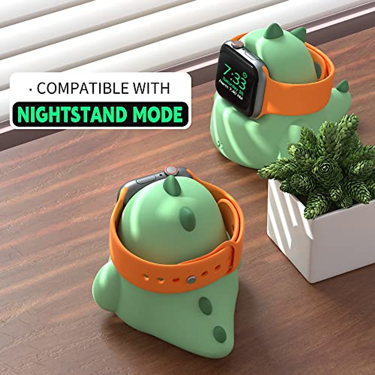 ELETIUO Charger Stand Compatible with Apple Watch Series Ultra/8/SE2/7/6/SE/5/4/3/2/1 (49mm,45mm,44mm,42mm,41mm,40mm, 38mm),Dinosaur iWatch Charging Dock,Supports Nightstand Mode,Mint Green