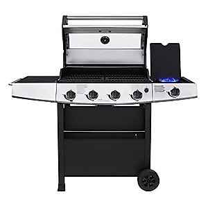 Propane Gas Grill, 3 Burner Stainless Steel Liquid Propane Grill with Side Burner, 48,000 BTU Cart Style Perfect Patio Garden Picnic Backyard Barbecue Grill.