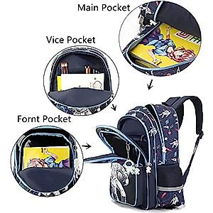 Egchescebo Kids Rolling School Backpack Bags for Boys School With Wheels Trolley Roller Wheeled 5PCS With Lunch Box Cute Astronaut Pattern Blue Backpacks Bags for Boys
