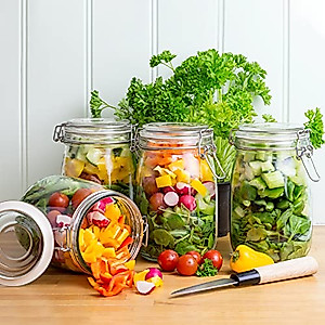 Fixwal 32Oz 4 Pack Glass Jars with Airtight Lid, Airtight Glass Jar with Lids for Food and Pantry, Wide Mouth Mason Jars With Hinged Lids Jars Airtight Glass Food Containers (Labels & Leak Proof Rubb