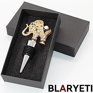 Wine Bottle Stopper Airtight Seal-Decorative Crystal Polygonal Gem Pearls Elephant Animal Gold Bottle Topper for Wine &Beverage Plug,Set of 1