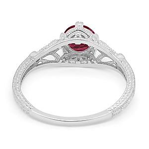 Blue Apple Co. Art Deco Vintage Design Wedding Engagement Solitaire Ring Simulated Round Ruby 925 Sterling Silver,Size-8