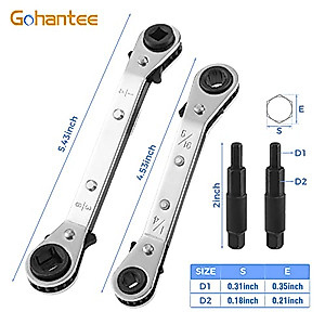 gohantee Hvac Service Wrench Tools Air Conditioner Valve Ratchet Wrench 3/16” to 3/8” 5/16'' x 1/4'' with 2 Hexagon Bit Adapter Kit for Air Refrigeration Tools and Equipment Repair Tools Clearance