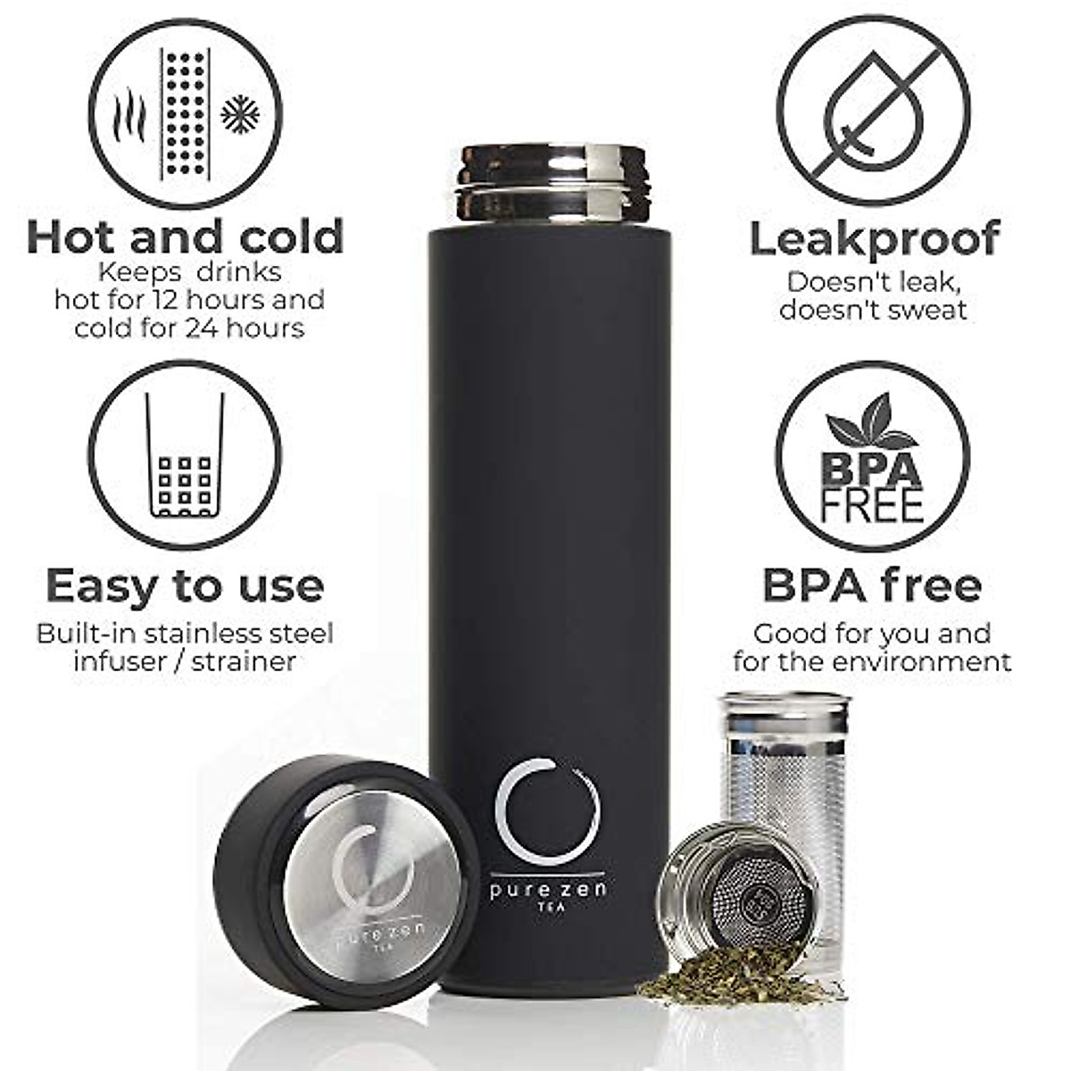 Pure Zen Tea 3 Thermos with Infuser - Blue, Black and Pink - 15 oz