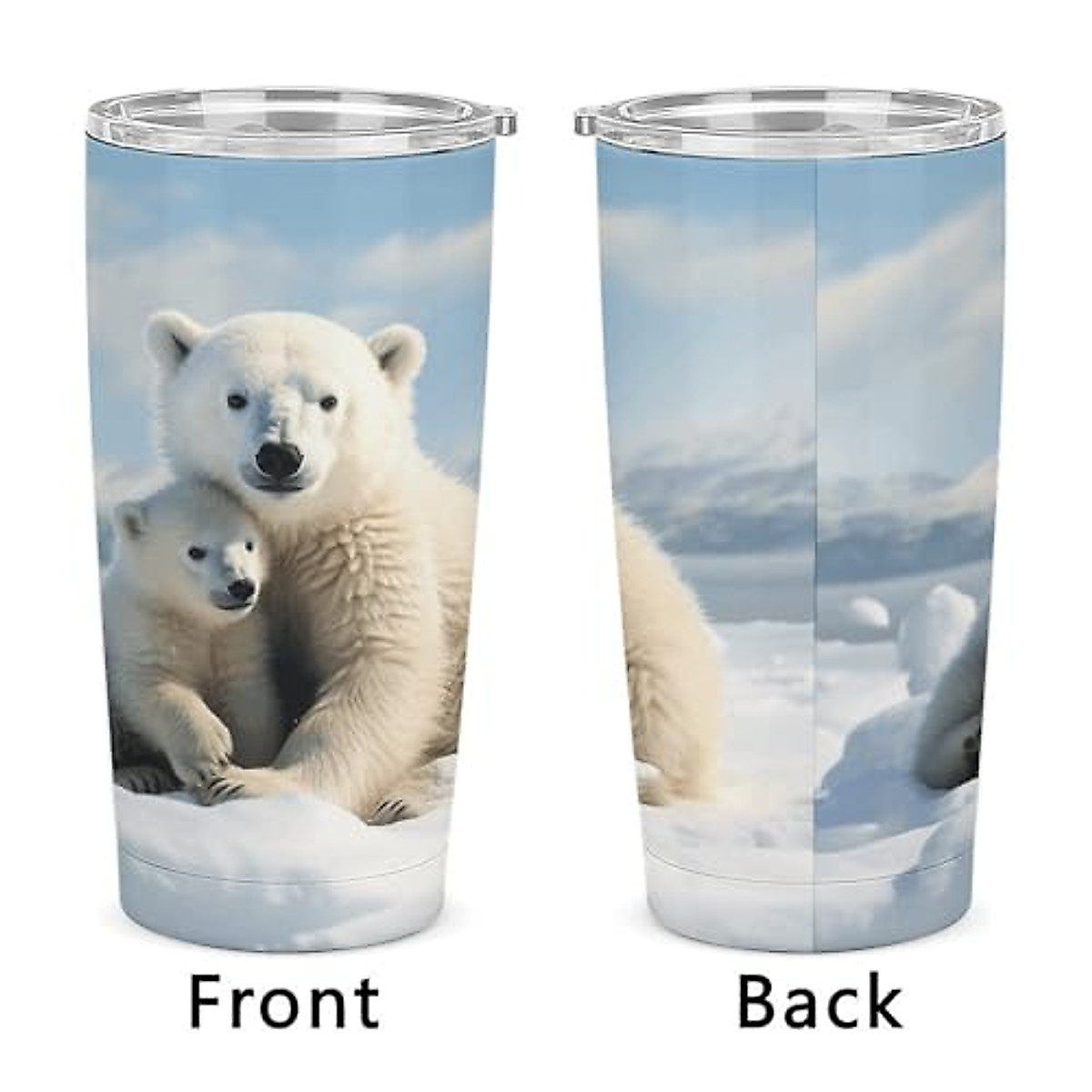 FHENMSA Stainless Steel Insulated Travel Coffee Mug,Cute Polar Bear Print Reusable Car Cup,Thermal Cup for Outdoor with Straw And Lid