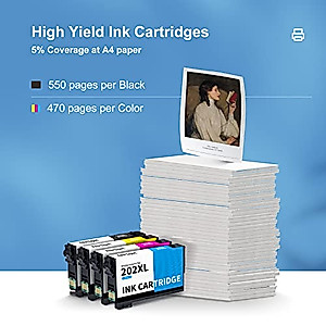 Kolor Expert Remanufactured Ink Cartridge Replacement for Epson 202 XL 202XL T202XL for Expression Home XP-5100 Workforce WF-2860 Printer (1 Black, 1 Cyan, 1 Magenta, 1 Yellow)