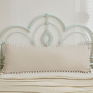 Bedbay White Body Pillow Pillowcases,Pom Pom Pillow Cases,Ball Fringe Cute Bed Pillowcases,Soft Microfiber Beige Long Pillow for Bed,Decorative Pompom Trim Body Pillow Covers for Girls Teen Adults