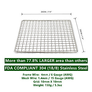 MASTIFF GEARS® Bushcraft Grill Grate, Multi-Use 3D Welded 304 (18/8) Stainless Steel High Strength Mesh Campfire Grill, FDA Compliant, for Camping, Backpacking, Hunting & Fishing (Solo)