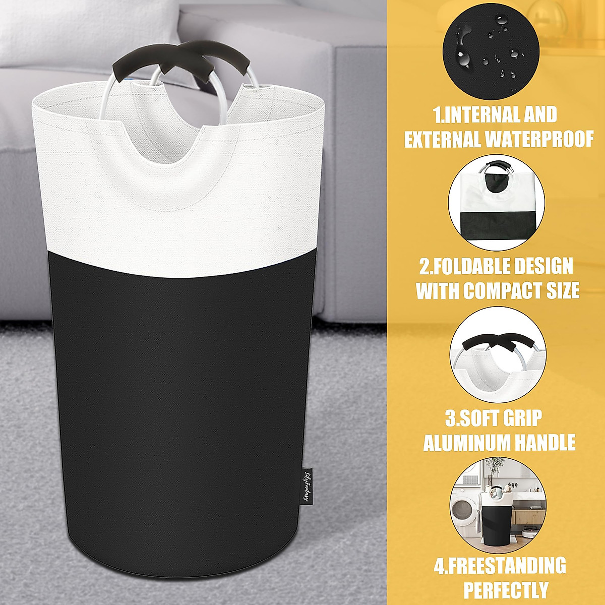 LilyFantasy 90L Laundry Basket, Collapsible Laundry Hamper with Padded Handles, Waterproof Laundry Bag, Tall Clothes Hamper Stand Up Well, Foldable Laundry Baskets for Easy Storage(Black)