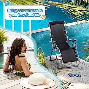 AHANDMAKER Zero Gravity Chair Replacement Fabric with Bungee Cord Kit, 16.7 Inch Wide Folding Chair Repair Cloth with Replacement Cord for Zero Gravity Chair, Recliners, Patio Lounge Chair, Black