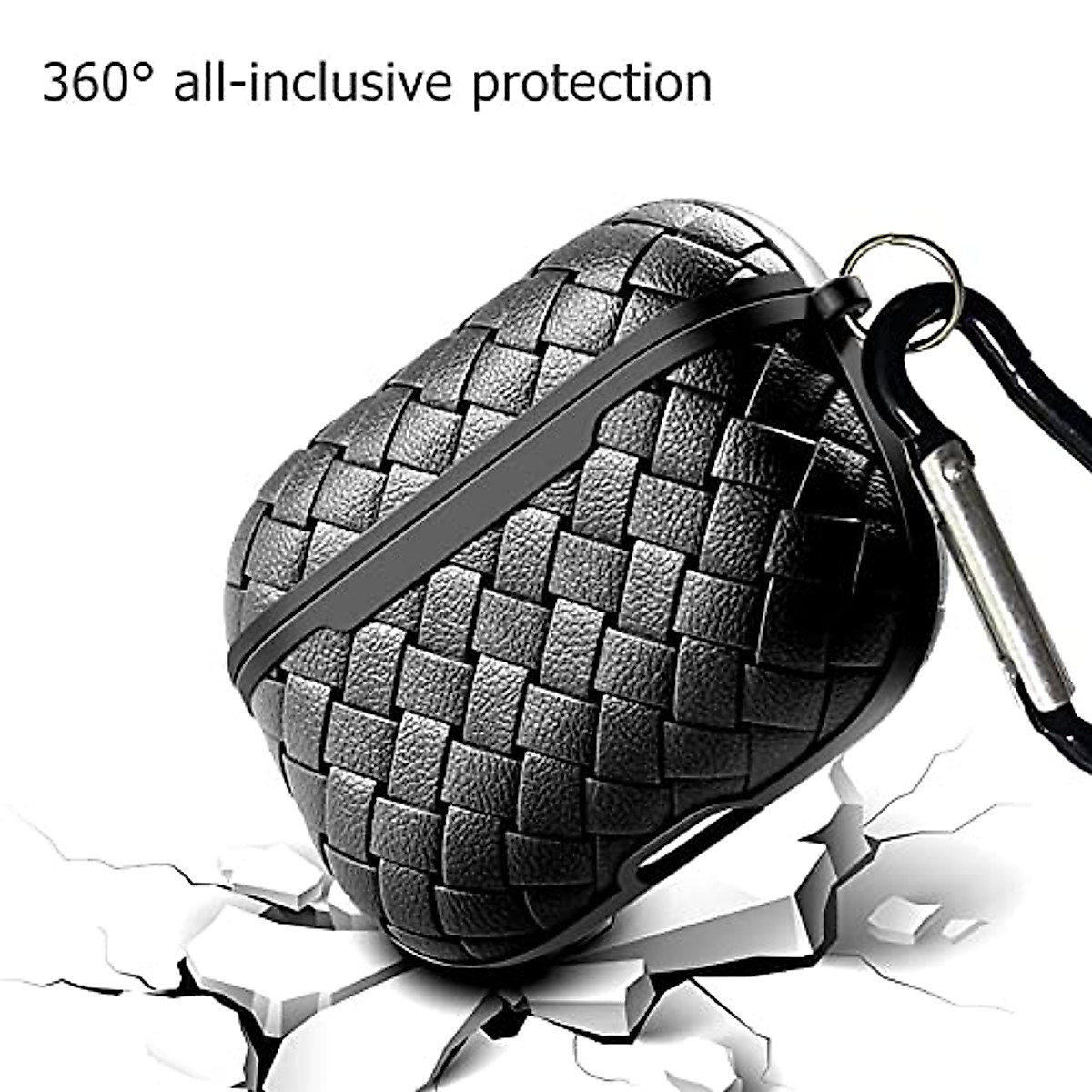 XYAJUANG TPU Creative Woven Texture Designing Shell Protective Case Cover with Keychain Compatible with only Airpods pro Case（not fit Airpods 3rd,LED Light is Visible）, (Black)