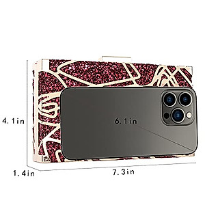 Reberomantic Women Metal Handbag Chain Geometric Evening Clutch Purse (W-Dark Red)