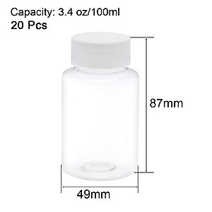 uxcell 3.4 oz/100ml PET Plastic Lab Chemical Reagent Bottle Wide Mouth Liquid/Solid Storage Container Clear Bottles w Tamper Evident Caps 20pcs