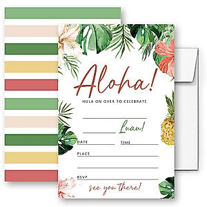 LoaHak Hawaiian Aloha Luau Birthday Decorations, Aloha Party Celebration, Hawaiian Aloha Luau Birthday Invitation. (082)