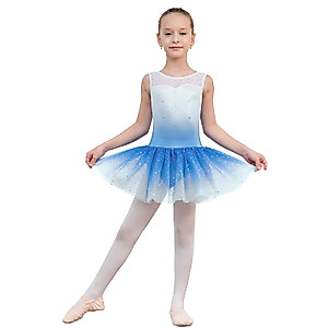 EQSJIU Dance Leotards For Girls With Tutu Ballet Skirts Dresses Gymnastics 3t 4t Blue Snowflake Diamond Gradient Colors White 3-4t Cute Princess Dress