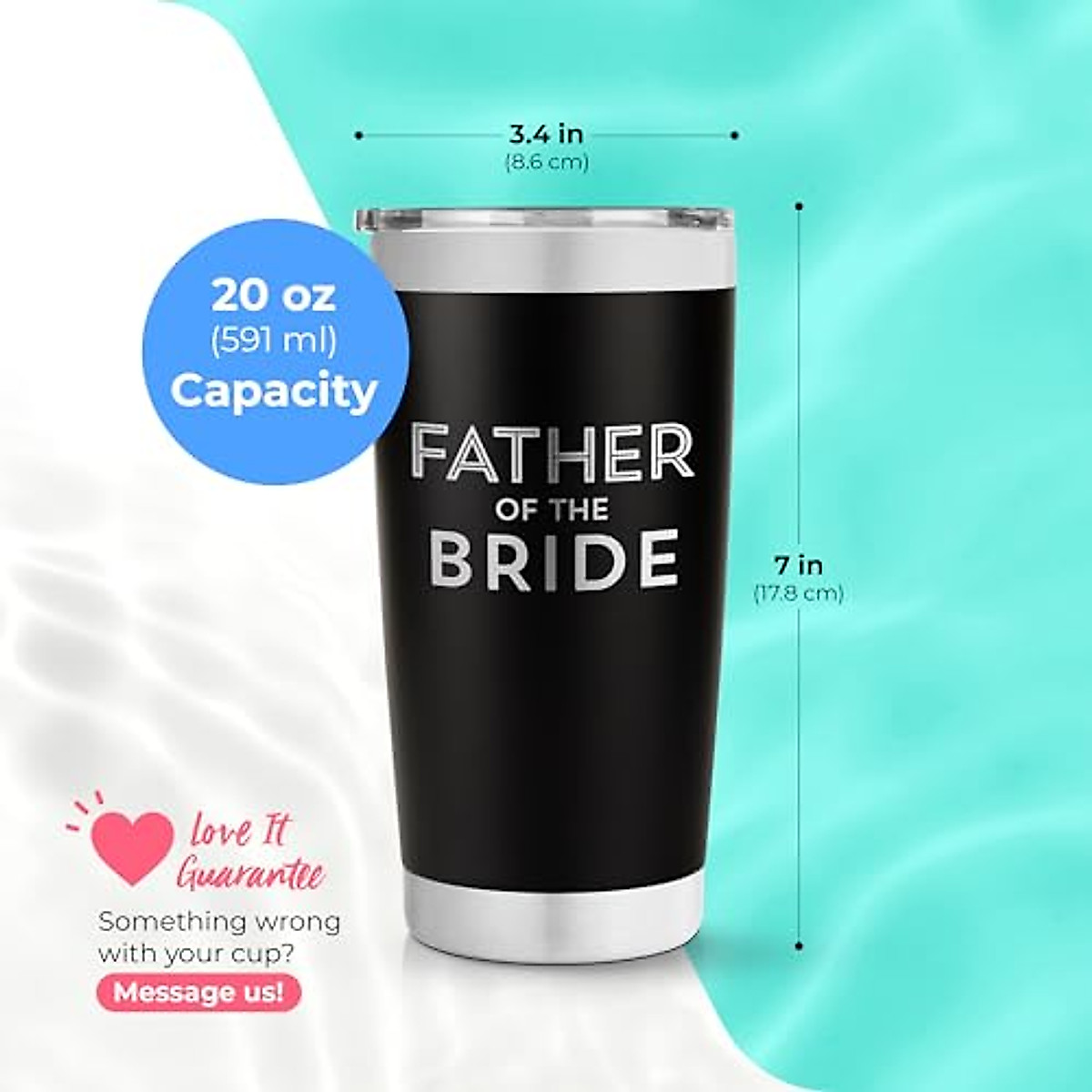SassyCups Father of the Bride Stainless Steel Vacuum Insulated Tumbler Cup with Lid and Straw - Gift for Dad, Bride, Bridal Shower, Wedding, Engagement Party - Travel Tumbler Bride's Dad Gift -