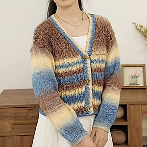 SHIKE Fairyland Gradient Color Cotton Cake Yarn,Medium-Fine Multicolor Rainbow Yarn for Knitting or Crocheting,100g 60% Cotton 30% Acrylic 10% Wool,Self Striping Ombre Air Yarn (62, 1 Ball)