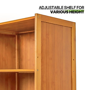 Magshion Bamboo 5-Tier Open Shelf Bookcase, 12" L x 12" W x 49.5" H Brown 5 Cube Organizer Floor Standing Display Storage Shelves Collection Decor Furniture for Home Office Classroom