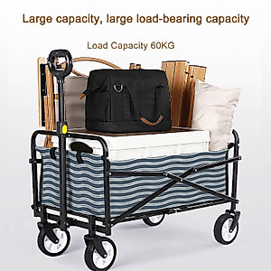 Outdoor Collapsible Wagon Seamless White Waves a Dark Blue Textured for Hoop Surface Packaging Camping Shopping Garden Cart Heavy Duty Wagon Adjustable Portable Utility Folding Wagon with Wheels