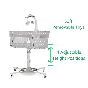 Dream on Me Breeze Swivel Baby Bassinet in Grey, 4 Adjustable Height Positions, Sturdy and Lightweight Portable Bassinet, Breathable Mesh Sides with Waterproof Mattress Pad
