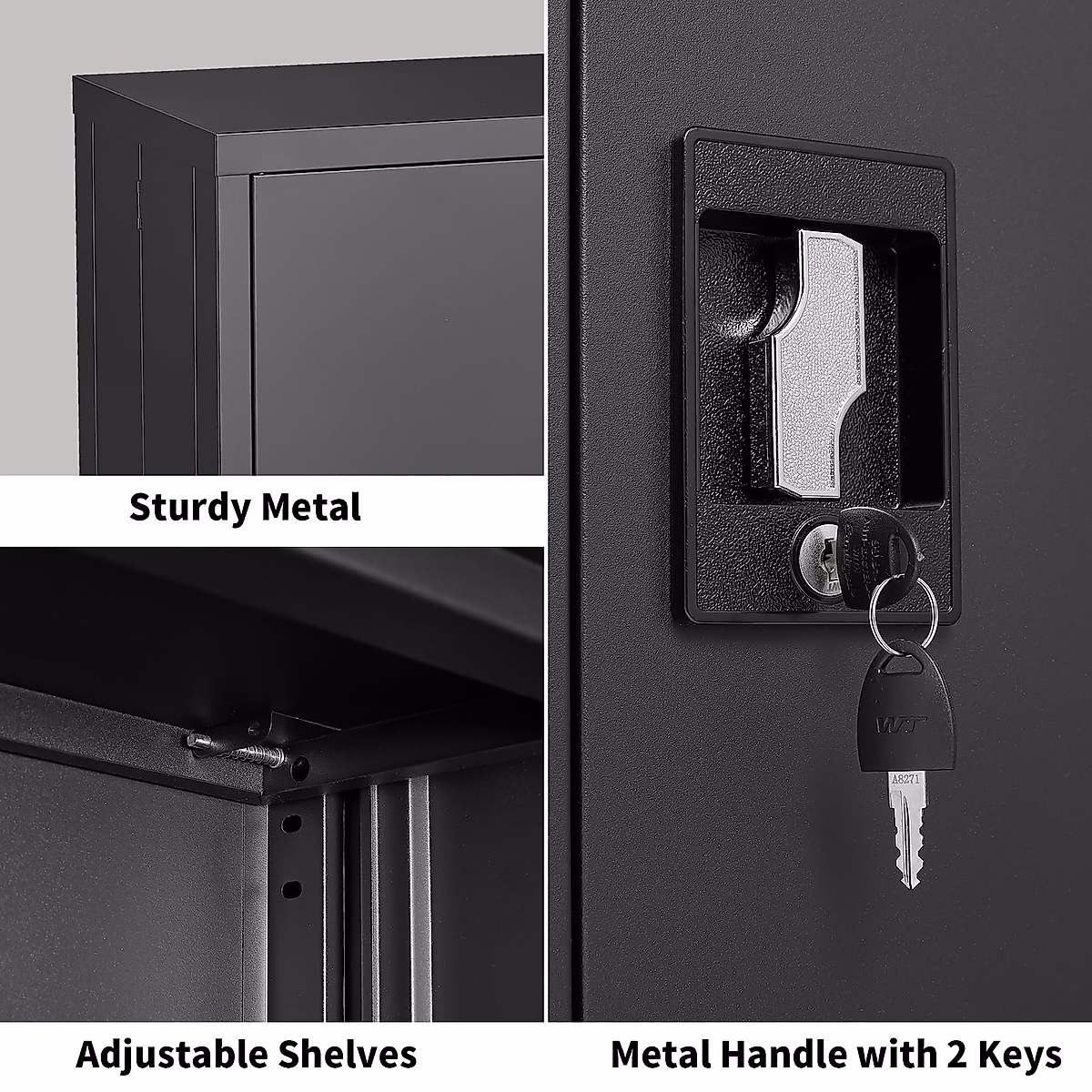 GREATMEET Metal Storage Cabinet with Wheels, Locking Cabinet with Doors and Shelf, Metal Cabinet for Tool Storage, Lockable Metal Cabinet Easy Assembled for Garage, Office, Utility Room