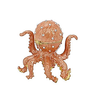 Owlcatcok Octopus Hinged Trinket Box Bejeweled Hand-Painted Ring Holder Animal Collectible Figurine Decoration Ring Storage Box (Orange Octopus Jewelry Box)