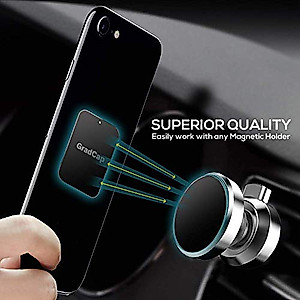 GradCap Metal Plate for Magnetic Mount Universal Replacement Plate Metal Disc with Strong Adhesive for Car Mounts 2 Rectangle and 2 Round (All Black/with Logo)