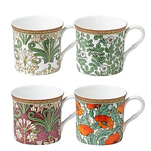 Grace Teaware Bone China Morris Impressions Coffee Tea Mugs 10-Ounce (4 Assorted Patterns) (Set of 4), Multicolor