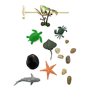 Japanese Zen Garden Mini Kit for Desk - Ocean Beach Theme - Relaxation, Meditation & Mindfulness - Gift for Birthdays, Christmas, Etc. - Includes Rake, Sand, 10+ Accessories! - Tray Diameter 8.5"