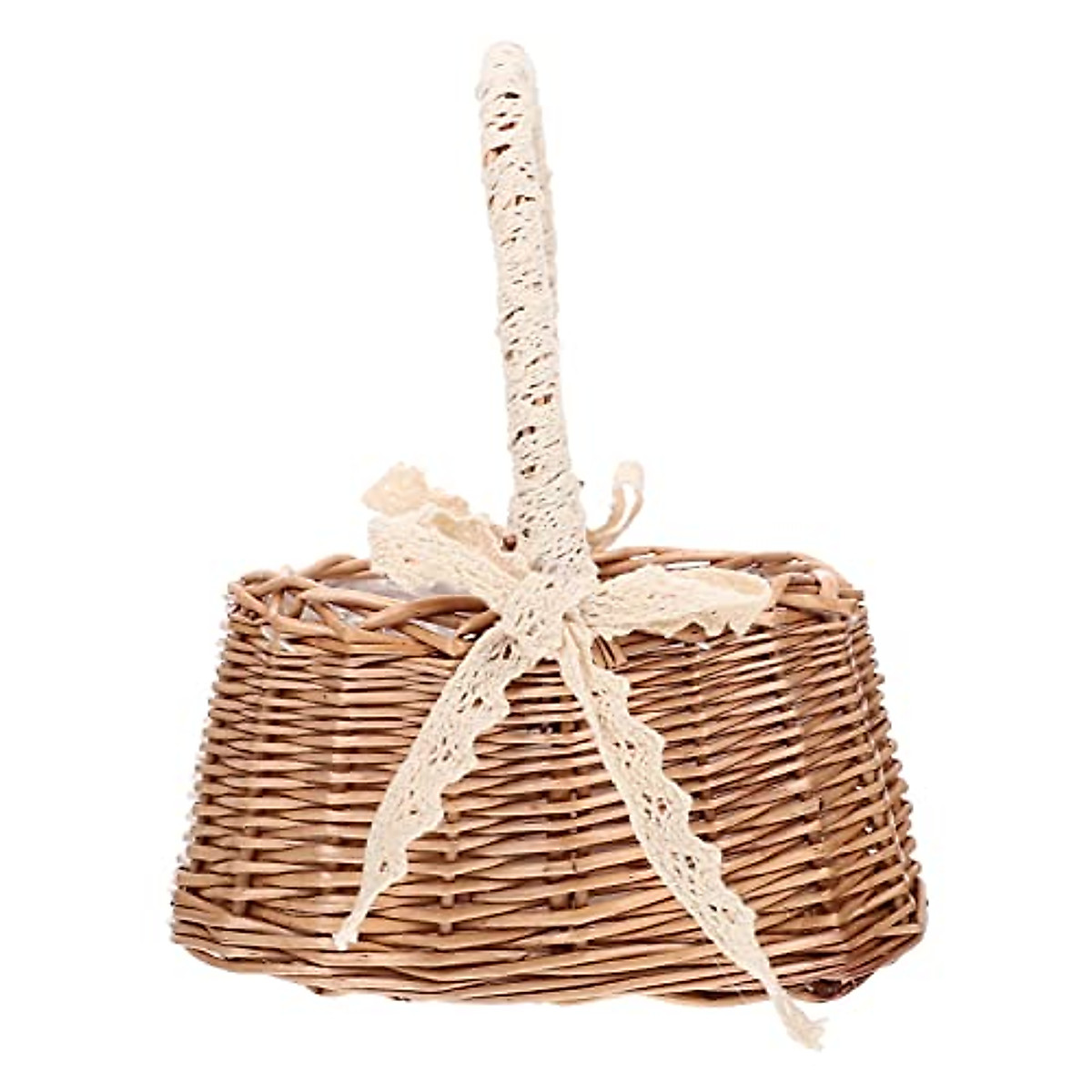 Wicker Rattan Flower Basket Willow Handwoven Basket with Handle and Plastic Insert Easter Eggs Candy Basket Flower Girl Baskets for Home Garden Decor Style 1