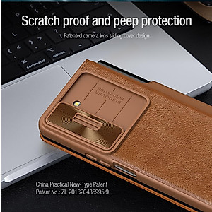 FHZXHY Case for Samsung Galaxy Z Fold 5 with Slide Cover Camera Protection Removable S Pen Case Leather Flip Protective Case Cover for Galaxy z fold 5(2023)-Brown