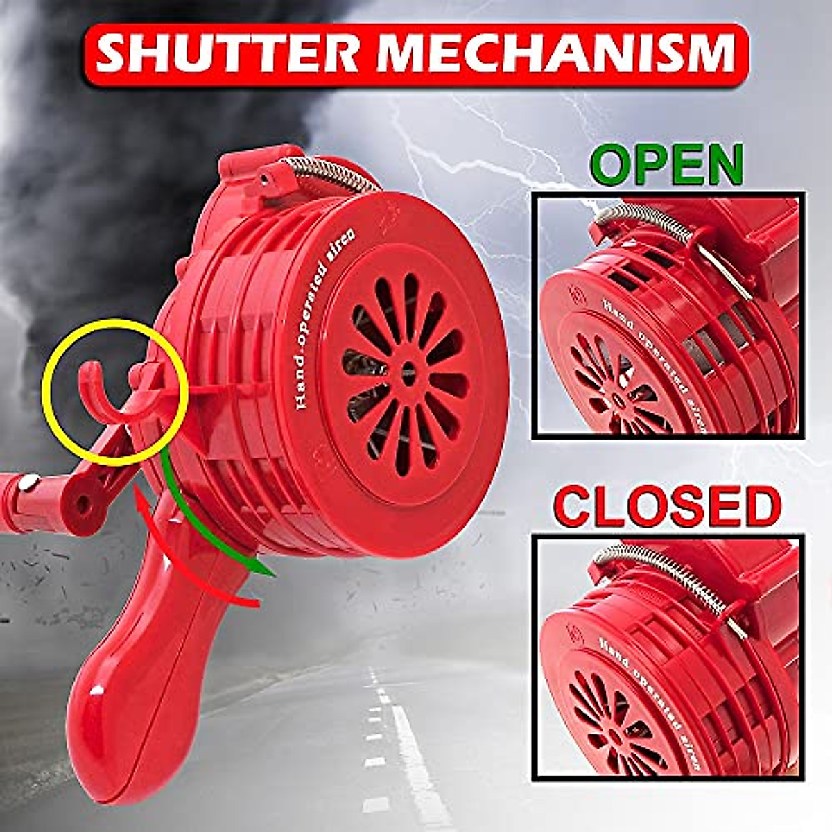 Vixen Horns Hand Crank Siren, Loud Portable Air-raid Hand Held Siren, Manual Operated Siren Horn, Handheld Fire Alarm Tornado Air Raid Siren (Plastic), VXS-1000P