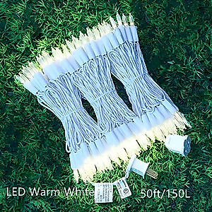 JinBest 150 LED Warm White Christmas Lights, White Wire String Lights 50ft, UL Certified and Commercial LED Fairy Lights, for Indoor Outdoor Party, Garden, Patio.