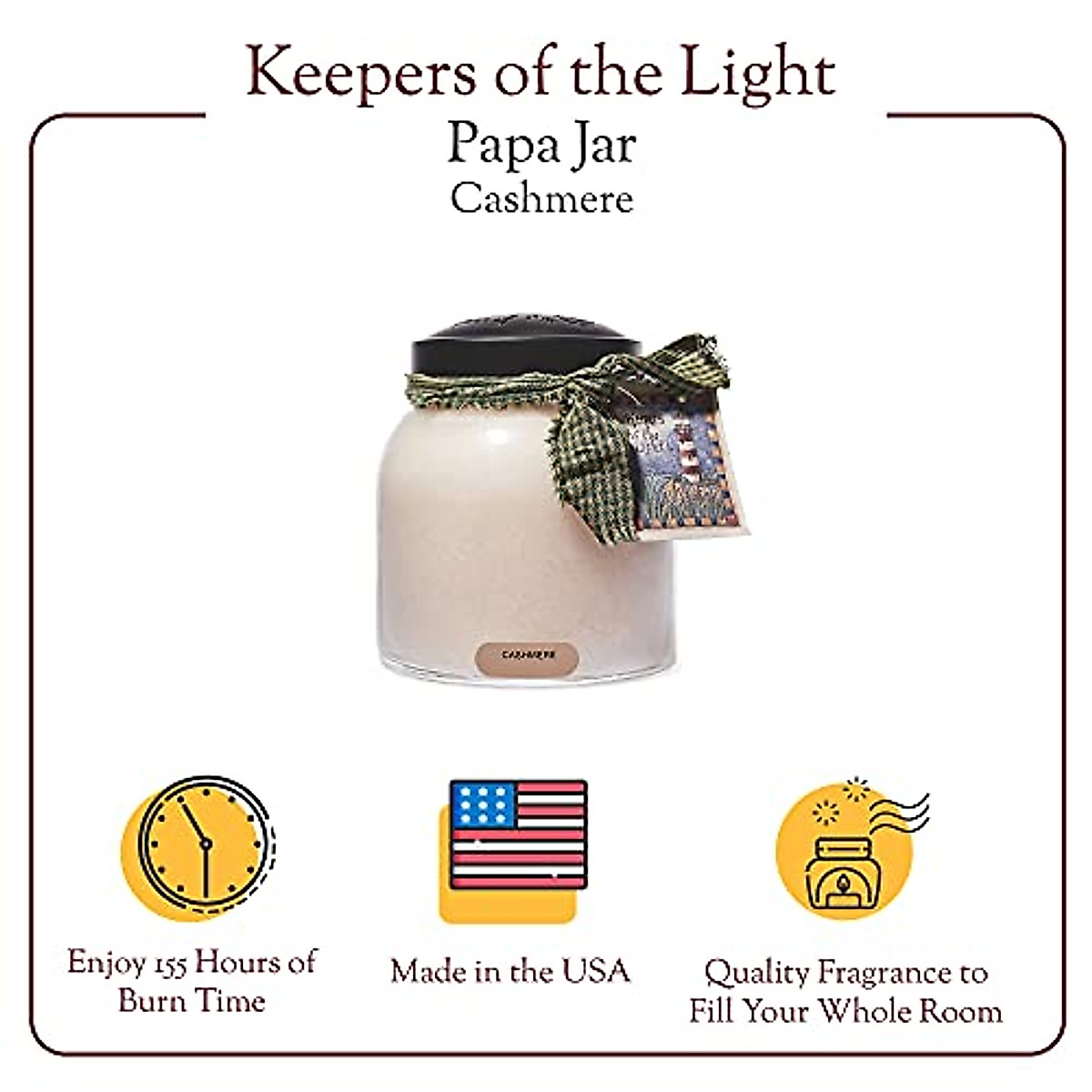 A Cheerful Giver — Cashmere - 34oz Papa Scented Candle Jar with Lid - Keepers of the Light - 155 Hours of Burn Time, Gift Candle, Brown