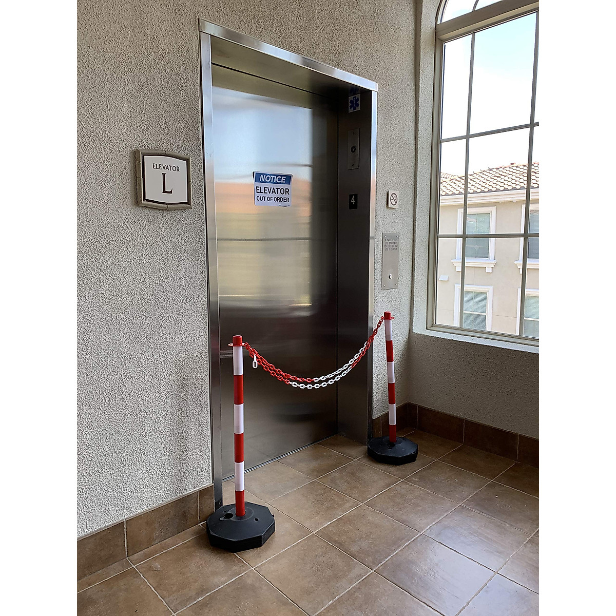 2 Traffic Delineator Poles | Plus Chain Included | Better Than Cones | Perfect Parking Post, Construction Lot, Road Marker or Street Stanchion | Portable & Fillable Base | Large Safety Caution Barrier