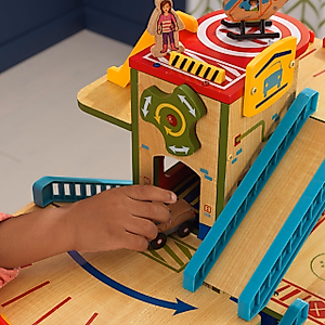 KidKraft Wash N Go Wooden Car Garage Playset with 19-Piece Accessory Set and Moving Elevator, Gift for Ages 3+