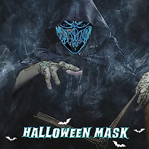 SZILBZ Halloween Mask Purge,Scary Mask LED Light Up Mask Cosplay,3 Lighting Modes,for Halloween Festival Cosplay Costume Parties Carnival for Boy Girls(Blue) (Age range is >15 years)