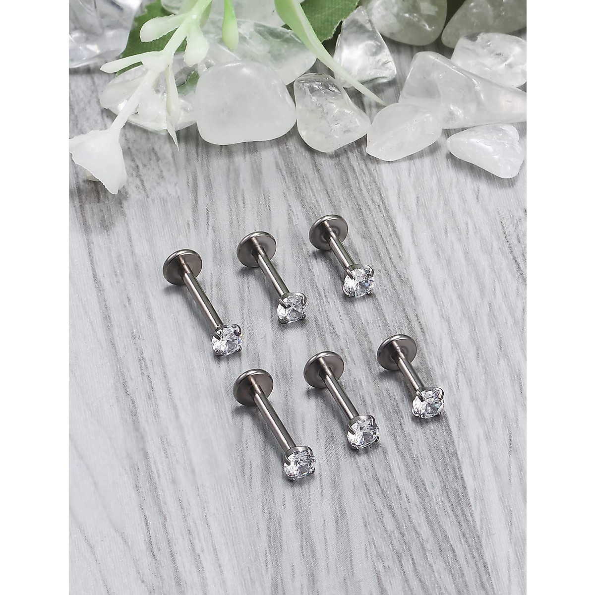 Ocptiy 16G G23 Titanium Lip Labret Monroe Medusa Ashley Ring Stud Hypoallergenic Flat Back Screw on Cartilage Tragus Helix Ear Earring Piercing Jewelry Stainless Surgical Steel Women Men 6mm 8mm 10mm