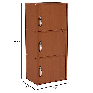 HODEDAH 3 Door Bookcase Cabinet, Cherry