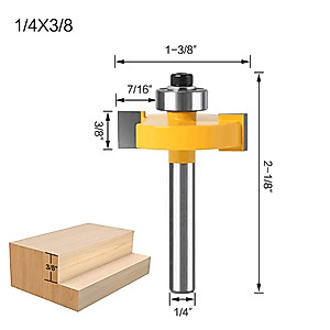 WSOOX 1/4 Inch Shank Rabbet Router Bit Set, 3 Pieces Rabbeting Router Bit with 6 Bearings Set (1/8", 1/4", 5/16", 3/8", 7/16", 1/2" Bearings) (1/4 Inch)