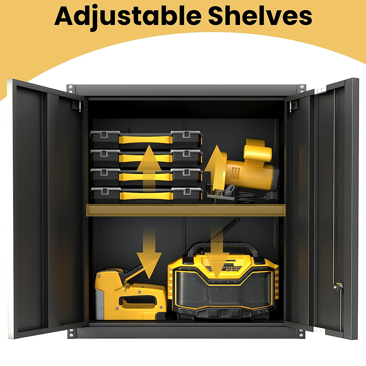 LUCYPAL Metal Wall Cabinet with Adjustable Shelves,Wall Mounted Storage Cabinet with Locking Doors,Steel Garage Cabinet for Basement,Home,Kitchen,Bathroom (Black,27.95" H)