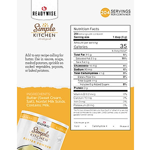 READYWISE - Simple Kitchen, Butter Powder, 204 Servings, Long Term Food Supply, Canned Butter, Baking Supplies, Survival Food, Camping Meals, 10 Can Powdered Butter, Dry Butter for Pantry