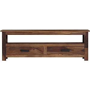 vidaXL Solid Wood Sheesham TV Cabinet with 2 Drawers & 1 Compartment - 46.5x11.8x15.7 - Rustic Brown Wooden Lowboard/Stereo Stand - Fully Assembled