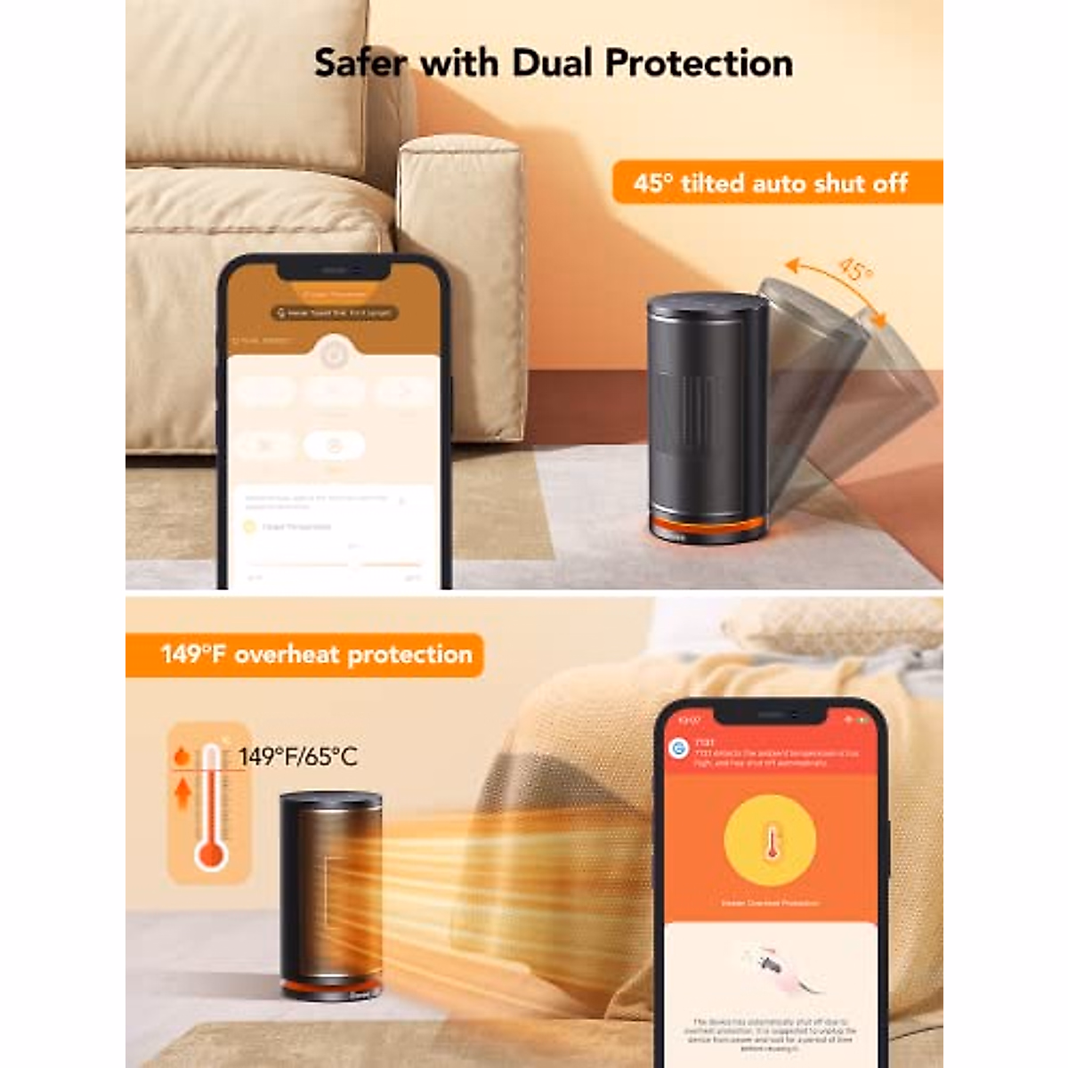 Govee Smart Space Heater, 1500W Fast Heating WiFi Small Heater with Thermostat, Quiet Portable Electric Ceramic Heater with RGB Night Light for Office, Living Room, Indoors, App & Voice Control