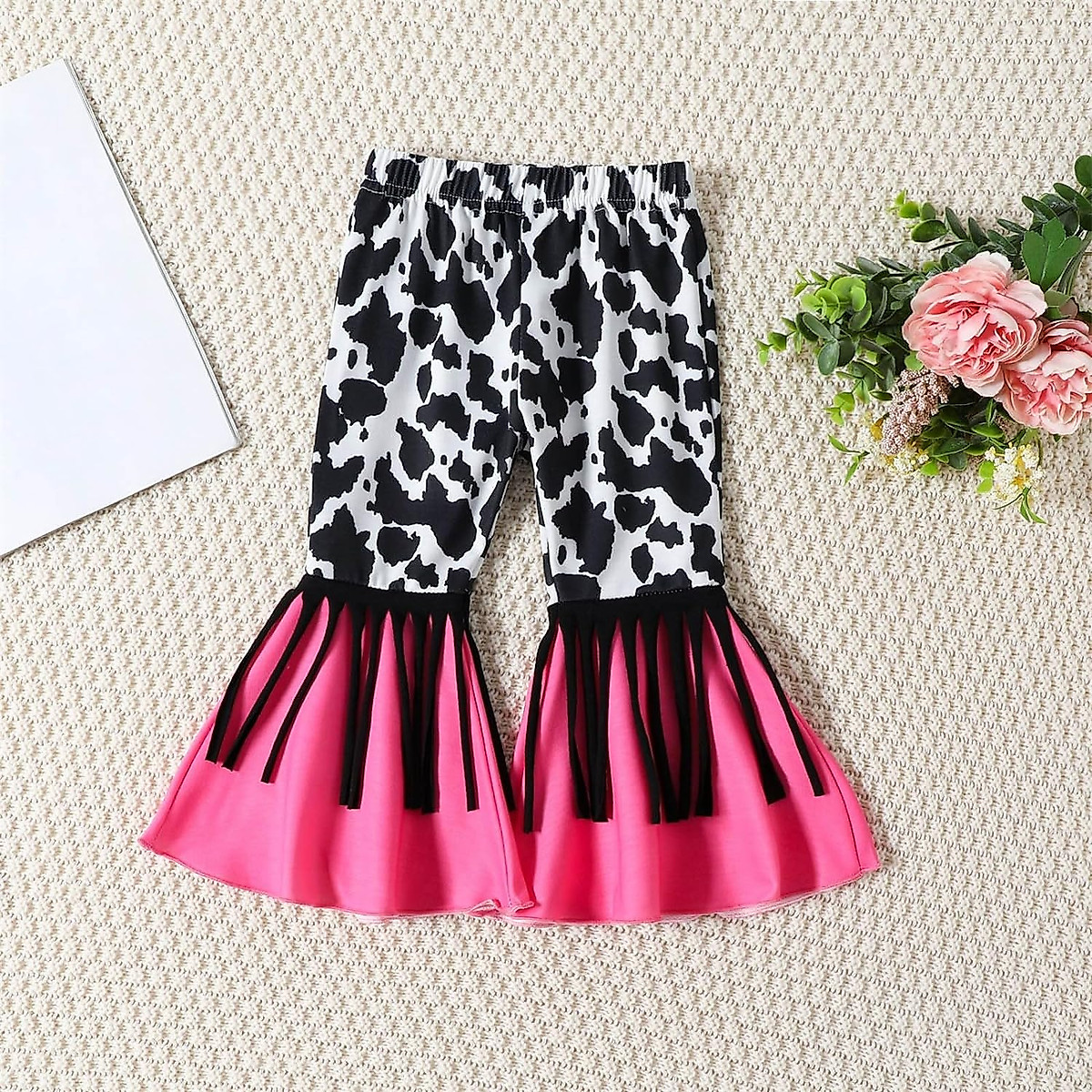 Pack Baby Swaddles Children's Clothing Autumn Western Girls Cartoon Bull Head Sweater Tassel Flared Pants Crop