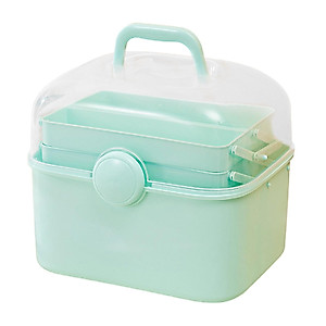 Fenteer Multipurpose Portable Storage Box, 3 Tiers Art Craft Organizer for Art Craft Lockable Container with Lid for Art Supply, Blue