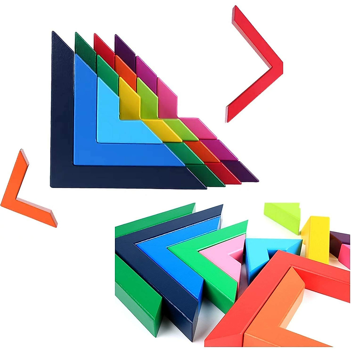 FANSUSENKE 12 Piece Building Blocks Toy Wooden Rainbow Stacking Nesting Building Game Geometry Creativity Nesting Educational Preschool Learning Toys for Kids 3D Puzzles