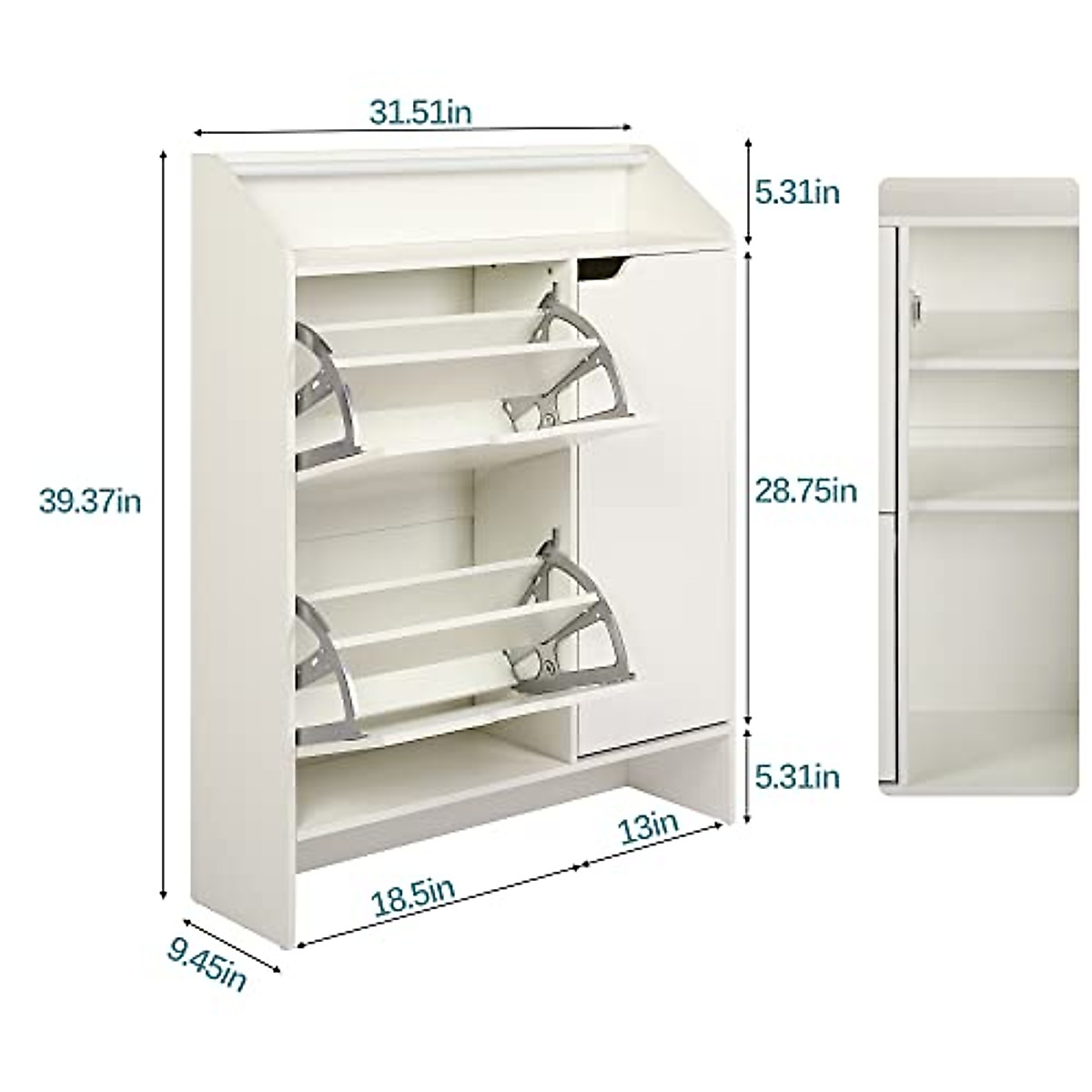 MYOYAY Shoe Storage Cabinets with Top Place Space and 2 Flip Drawers, White Modern Shoe Rack Parent-Child Upholstered Tipping Bucket Shoes Cabinet for Entryway Hallway Bedroom Corridor