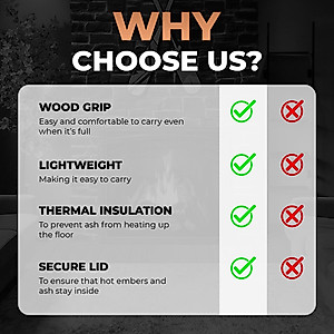 Heavy-Duty Fireplace Ash Bucket with Lid, Handle and Shovel, Large Metal Coal Hod for Wood Stoves, Fireplaces, and Outdoor Fire Pits, Heat-Resistant 10x10x13 Inches (5.2 Gallon)